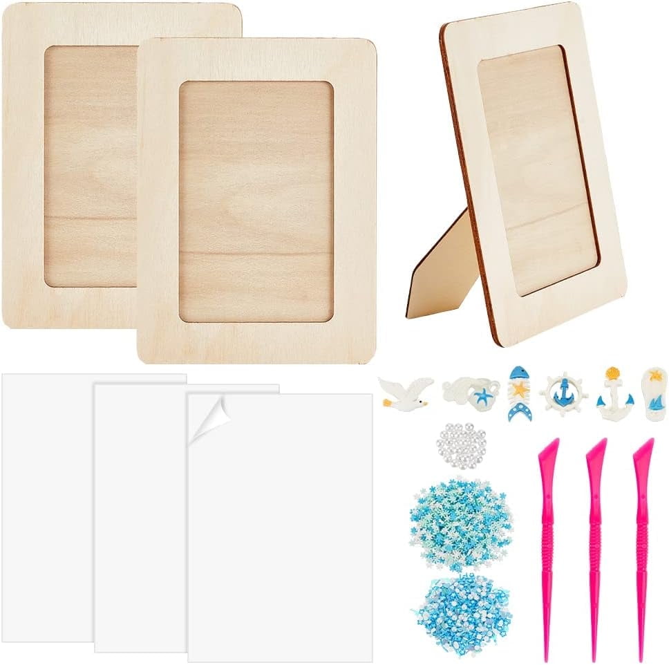 3 Sets Wooden Photo Frame Craft Kit 7.6x5.6 Inch Ocean Theme Wooden ...
