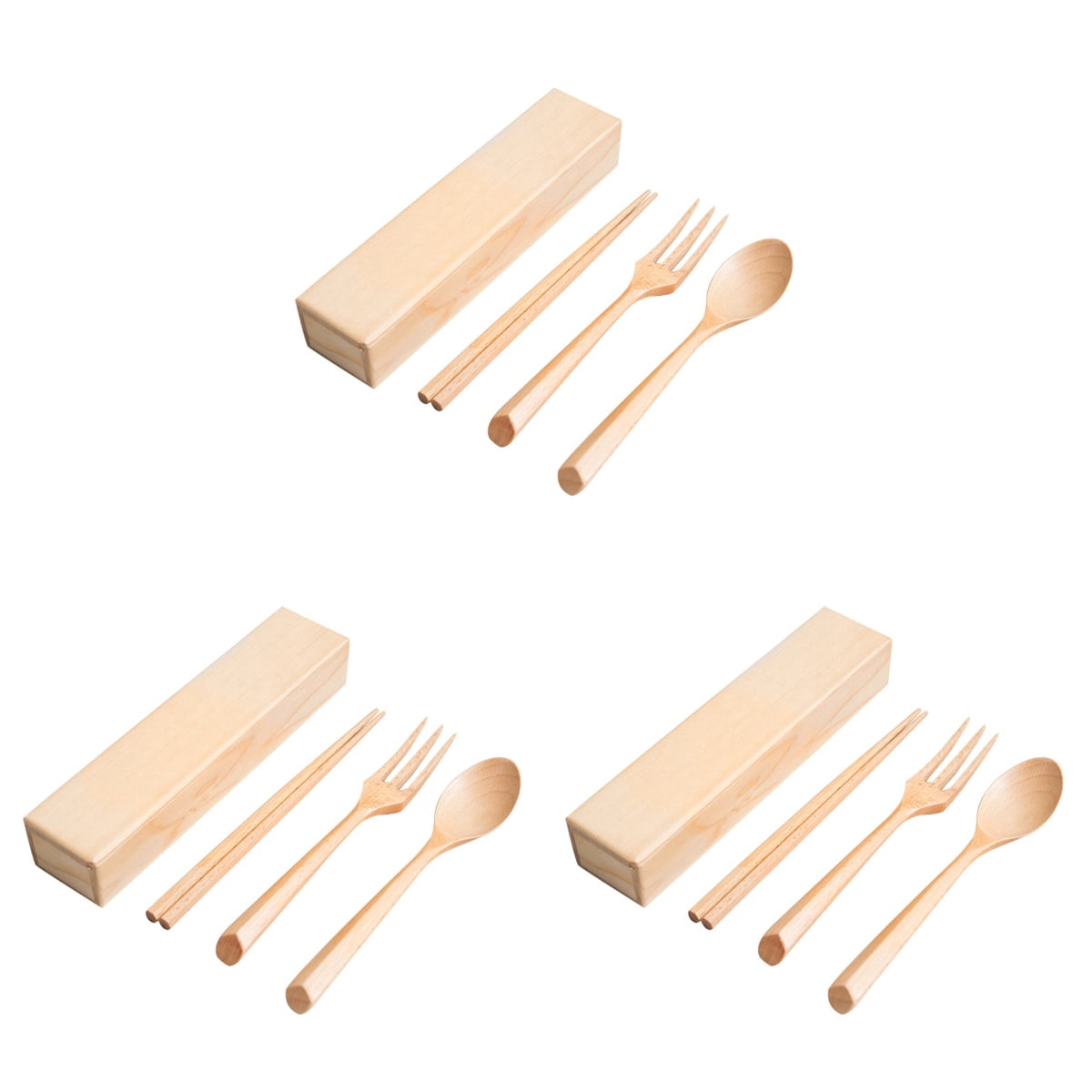 3 Sets Wooden Tableware Everyday Silverware Chopsticks Reusable Cutlery ...