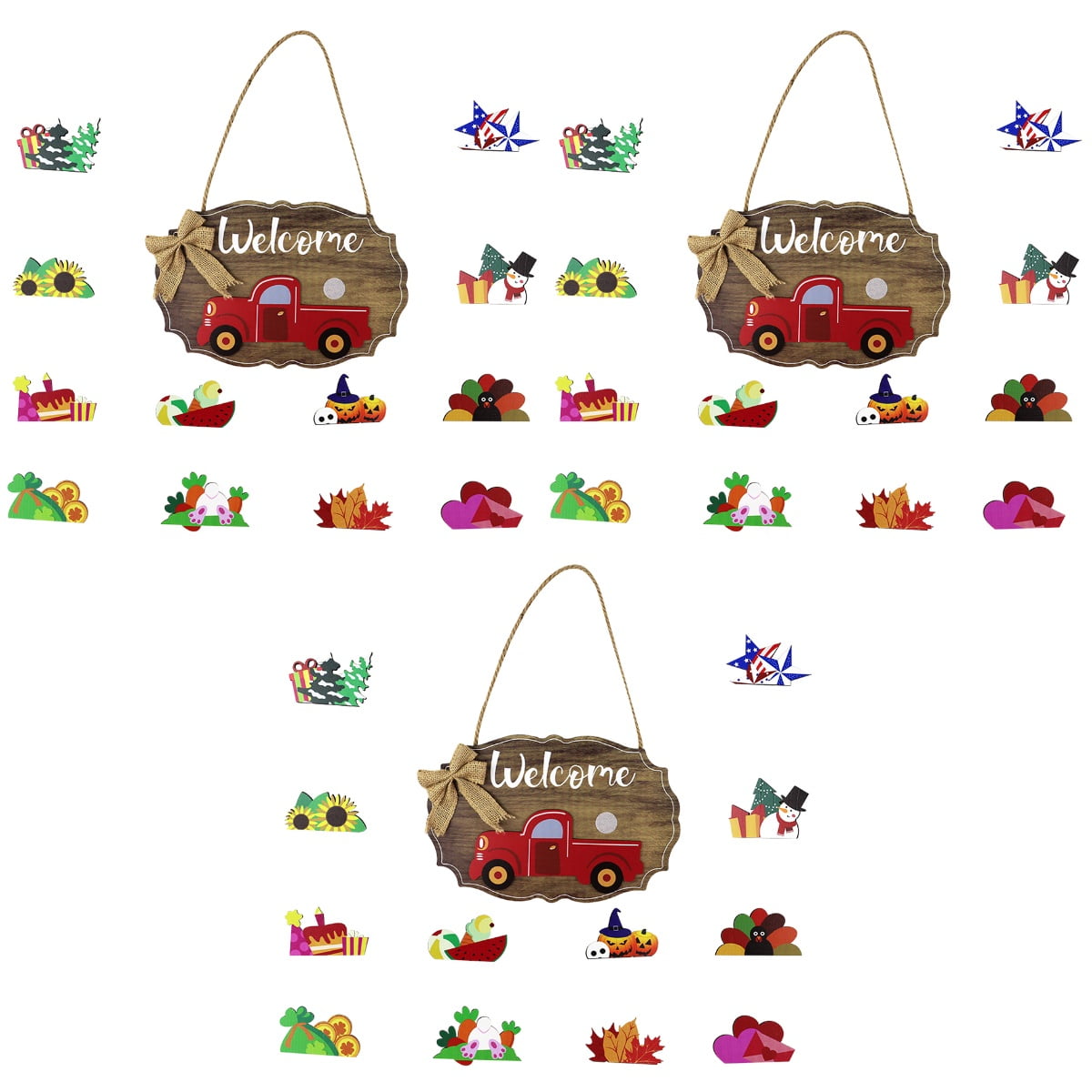 3 Sets Wooden Welcome Sign Grids Pattern Triangular Strip Craft ...