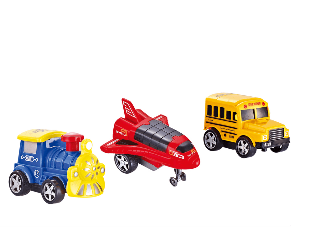3 Sets of 5.5 Inches Friction Bus, Space Vehicle & Train Play Set (Red ...