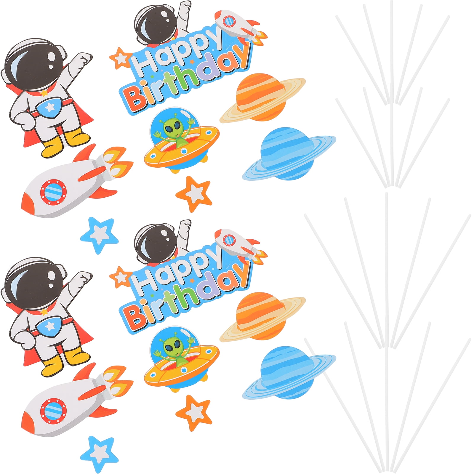 3 Sets of Birthday Cake Decorations Outer Space Theme Cake Topper ...