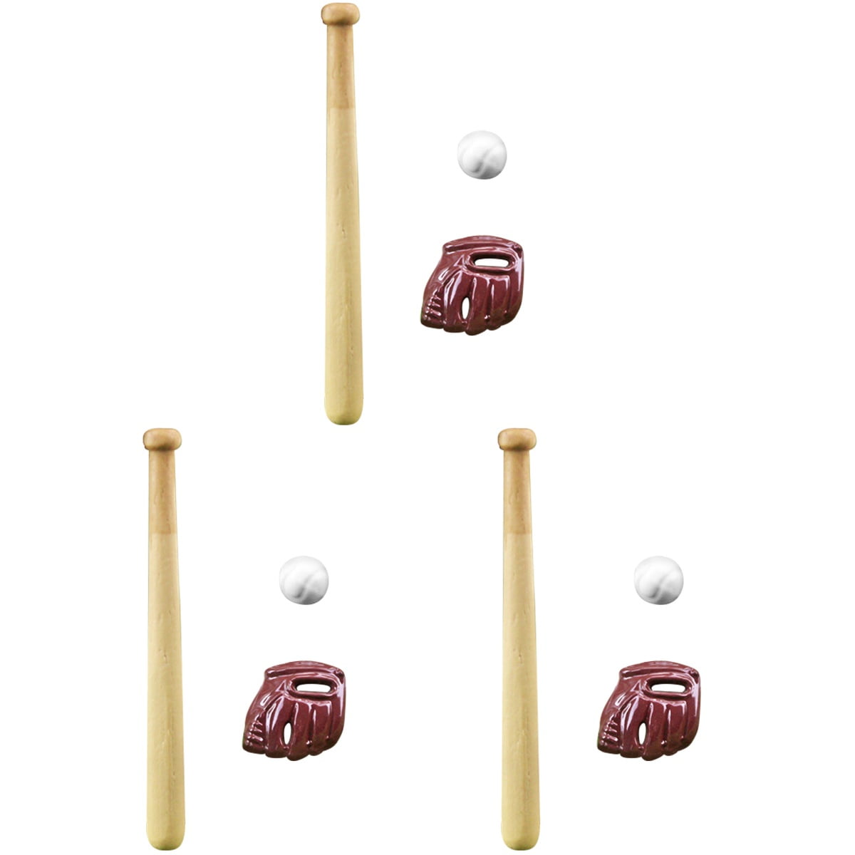3 Sets of Miniatures Sports Mini Baseball Bat Glove Ball Kit Mini House ...