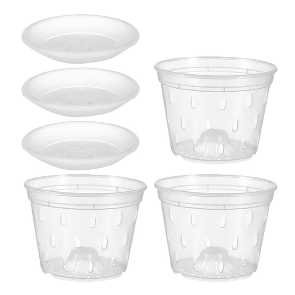 3 Sets of Orchid Pot with Tray Garden Planter Pot for Indoor and ...