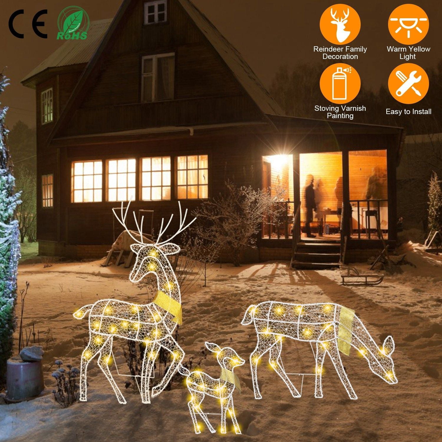 3 Sets of Reindeer Family Lighted 2D Christmas Deer Decoration Warm ...