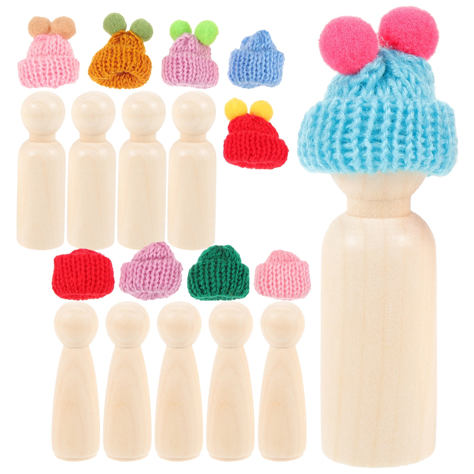 3 Sets of Unpainted Wood Peg People Diy Wooden Peg Dolls with Hats Diy ...