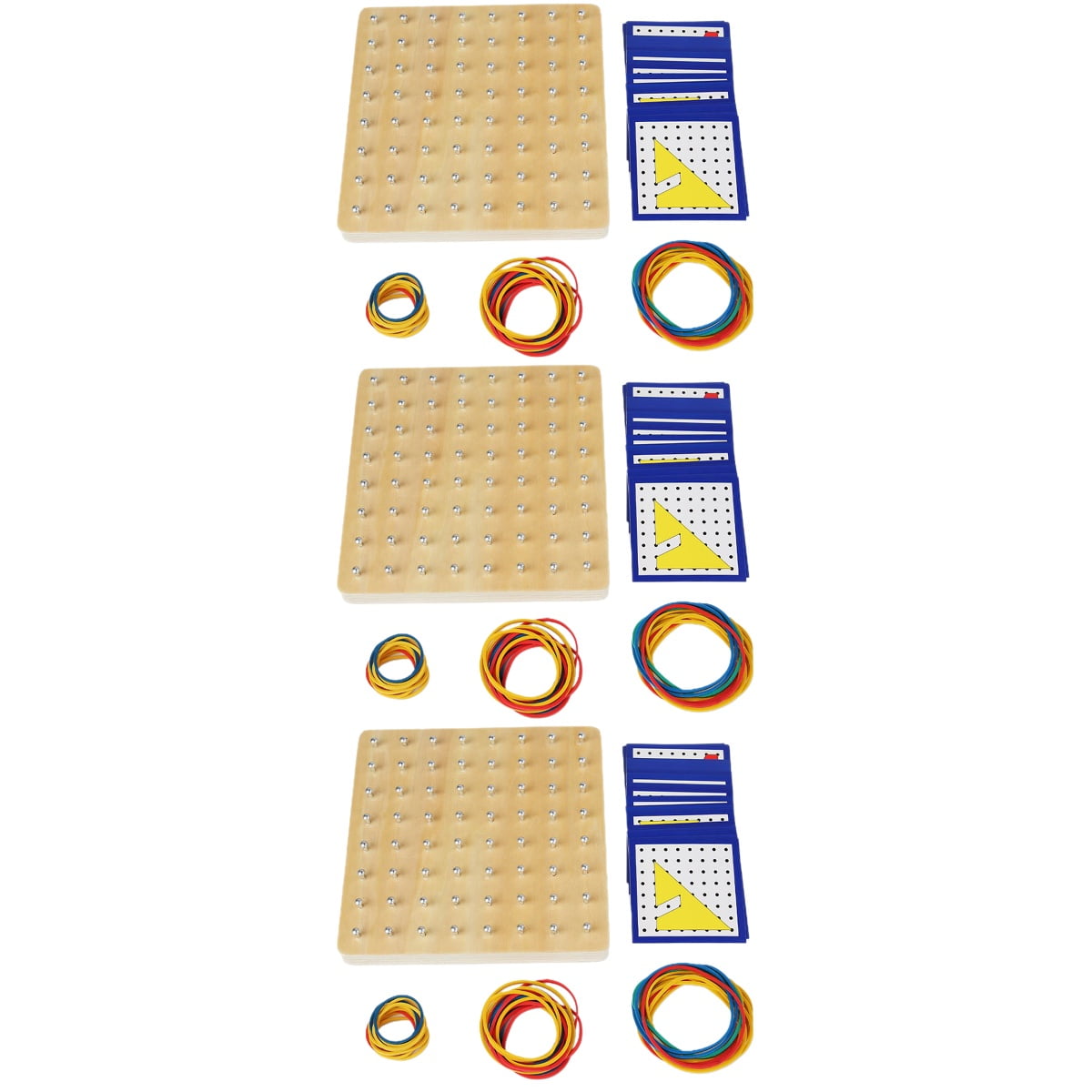 3 Sets of Wooden Geoboard with Activity Pattern Cards and Rubber Band ...
