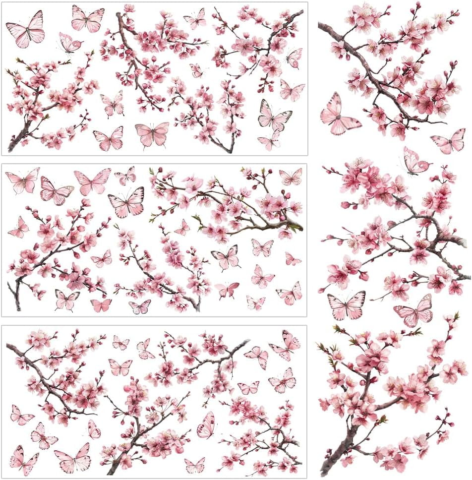 3 Sheet Rub on Floral Transfer Decals Furniture Vintage Peach Blossom ...