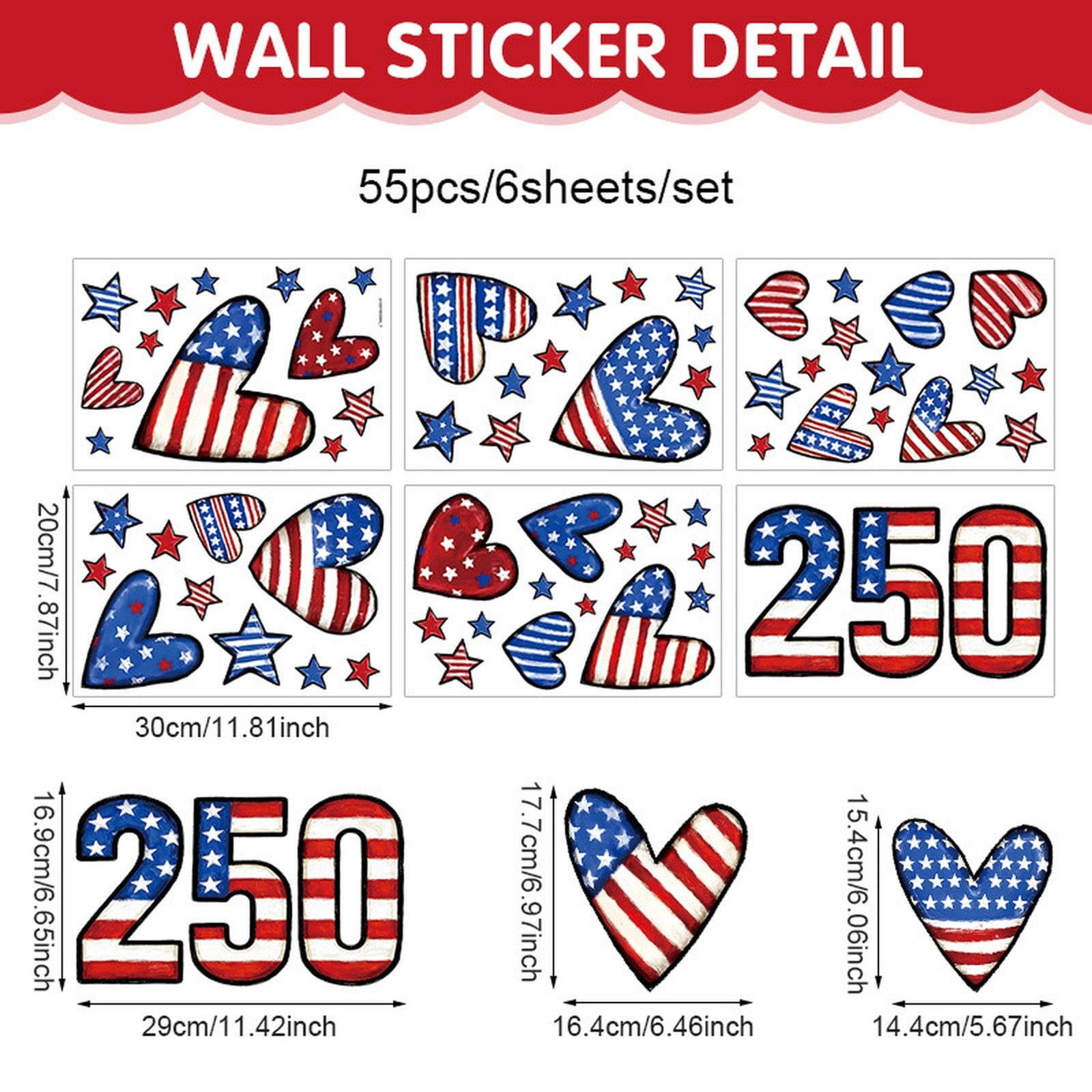 3 Sheets 250th Anniversary Celebration Sticker Set, Patriotic USA ...