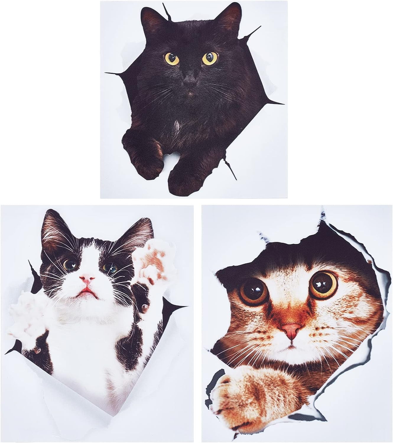 3 Sheets 3D Cat Car Stickers Wall Stickers Cats Self Adhesive Cartoon ...
