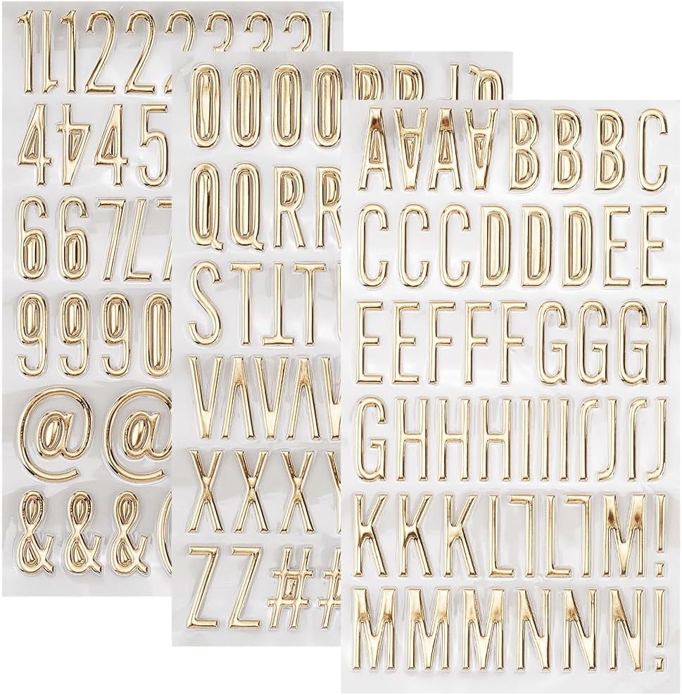 3 Sheets 3D Number Stickers Gold Alphabet Stickers 7.1 x 3.9 Inch ...