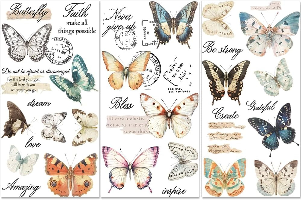 3 Sheets Butterfly Rub on Transfers for Furniture and Crafts 6" x 12 ...