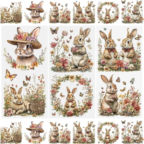 3 Sheets Easter Stickers Retro Bunny Rub on Transfer Stickers ...