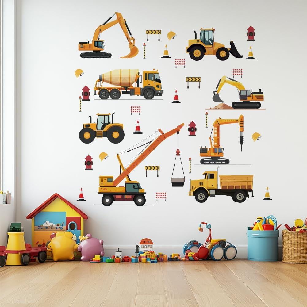 3 Sheets Engineering Car Wall Stickers Construction Cars Wall Decals ...