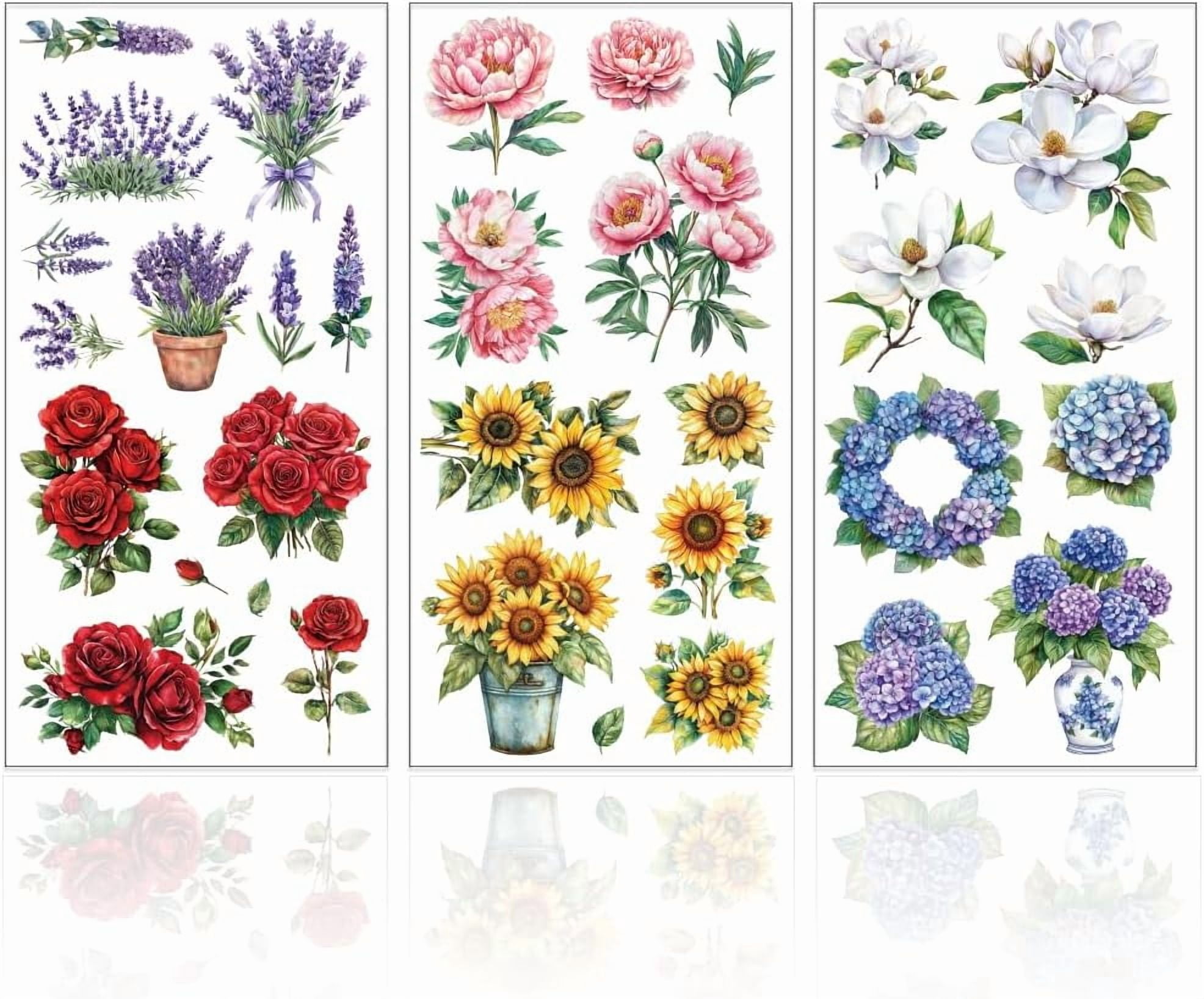 3 Sheets Flower Pots and Bouquets Furniture Transfer 6x12inch Daffodils ...