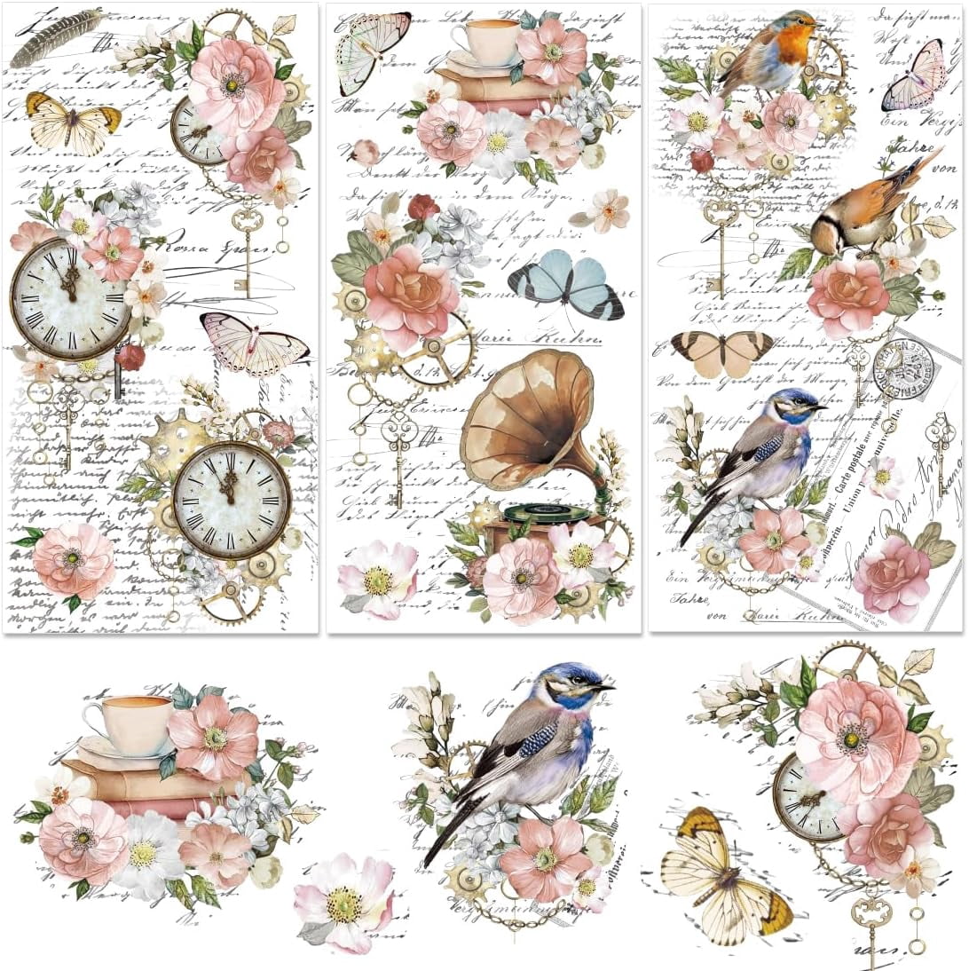 3 Sheets Flower Rub on Transfer Waterproof Floral Furniture Transfers ...