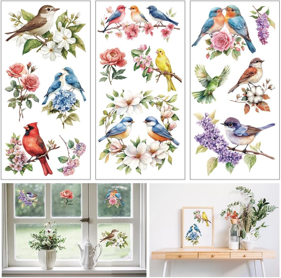 3 Sheets Flowers and Birds Furniture Transfer 6x12inch Flower Wreath ...