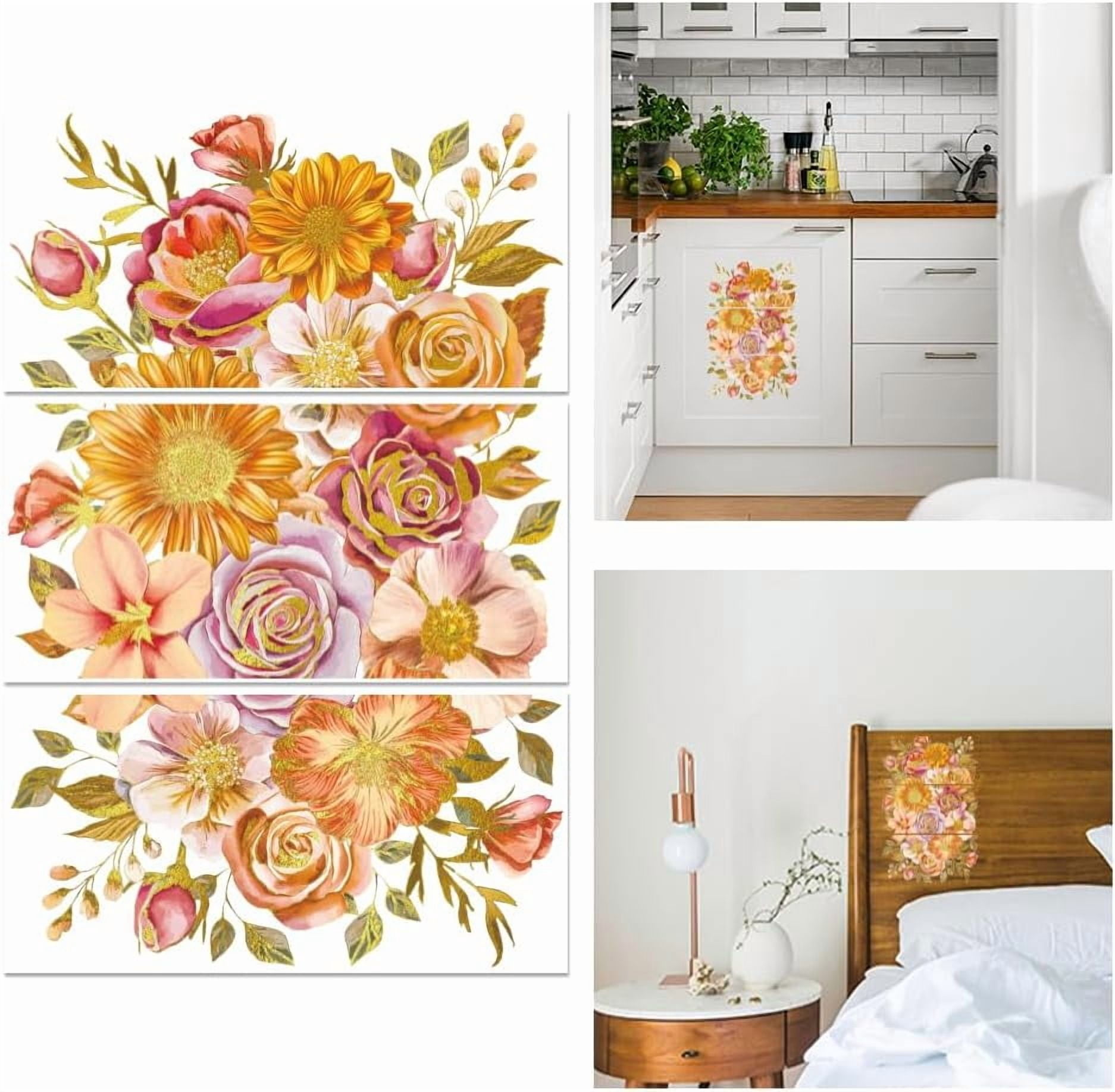3 Sheets Gold Edge Flowers Transfer 11.8x5.9inch Clip Art Rub on ...