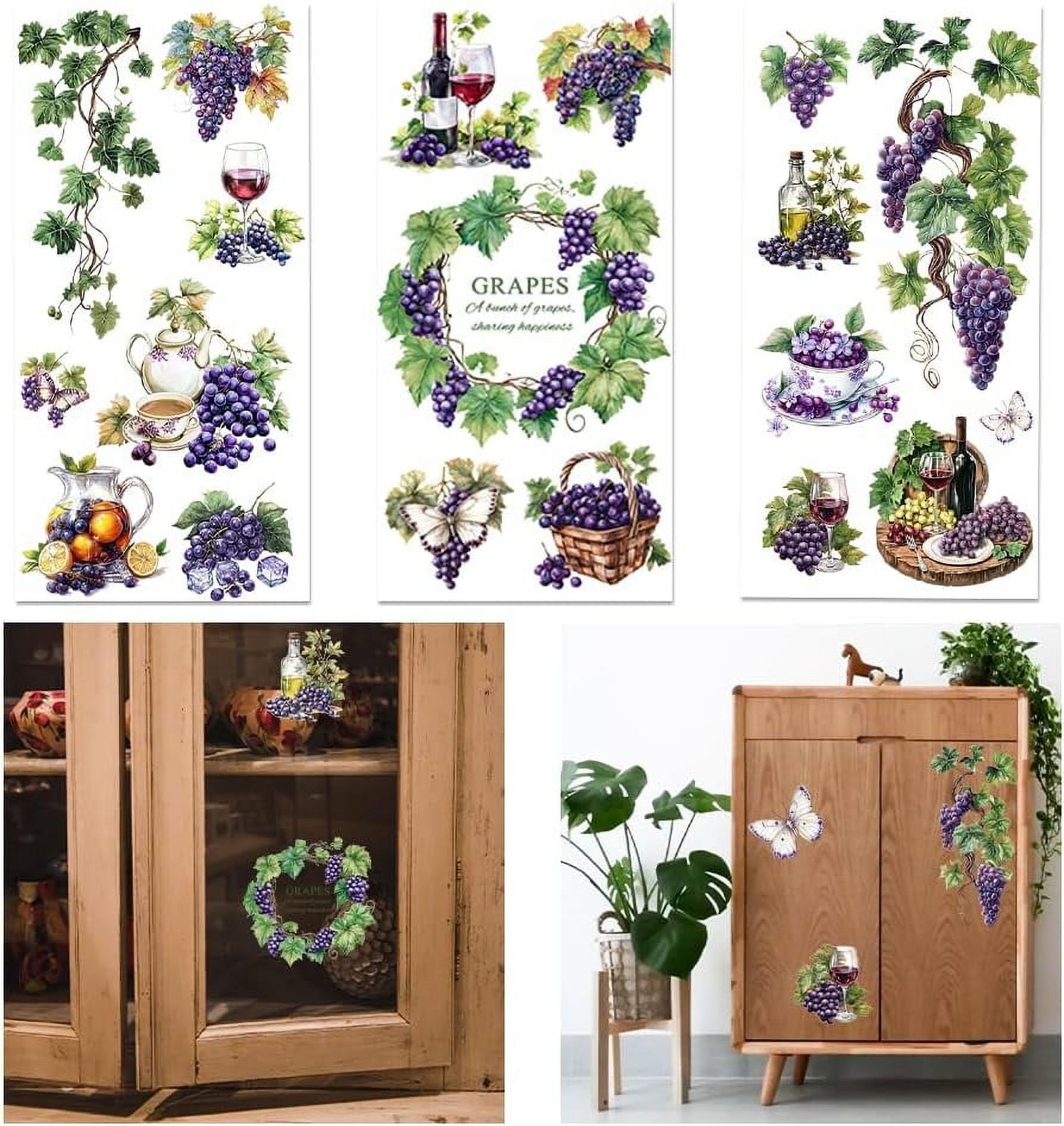3 Sheets Grapes Transfer 11.8x5.9inch Fruits Leaves Butterfly Red Wine ...