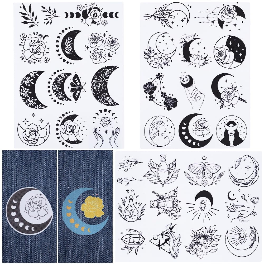 3 Sheets Moon Phase Moth Water Soluble Embroidery Patterns Stabilizers ...