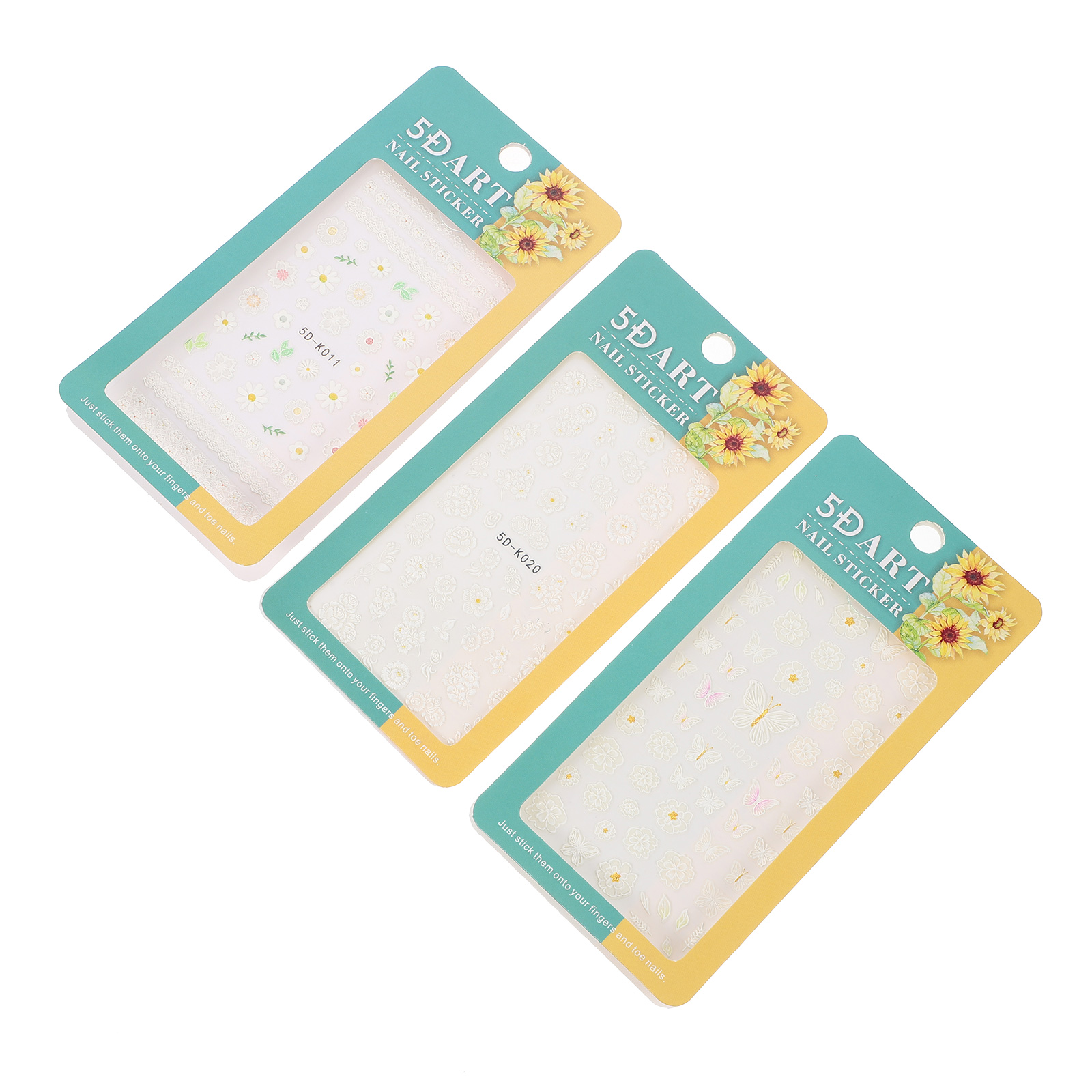 Yueyihe 3 Sheets Nail Art Stickers Girl Flower Embossed Gel Strips for ...