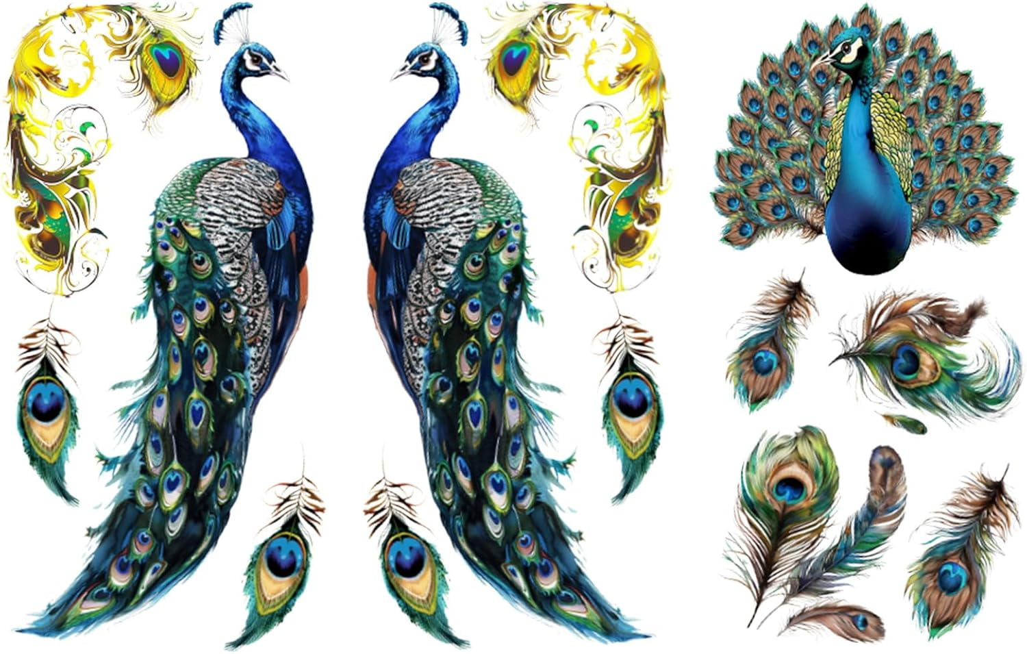 3 Sheets Peacock Rub on Transfers for Crafts Vintage Furniture Transfer ...