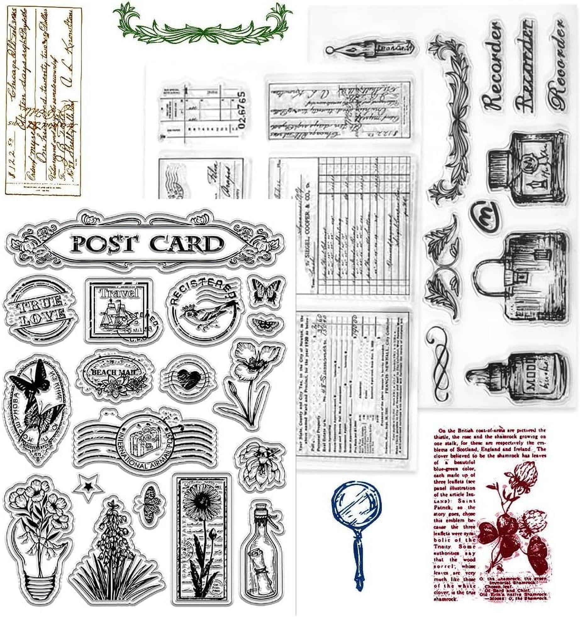 3 Sheets Postcard Frame Retro Clear Stamps Postmark Label ...