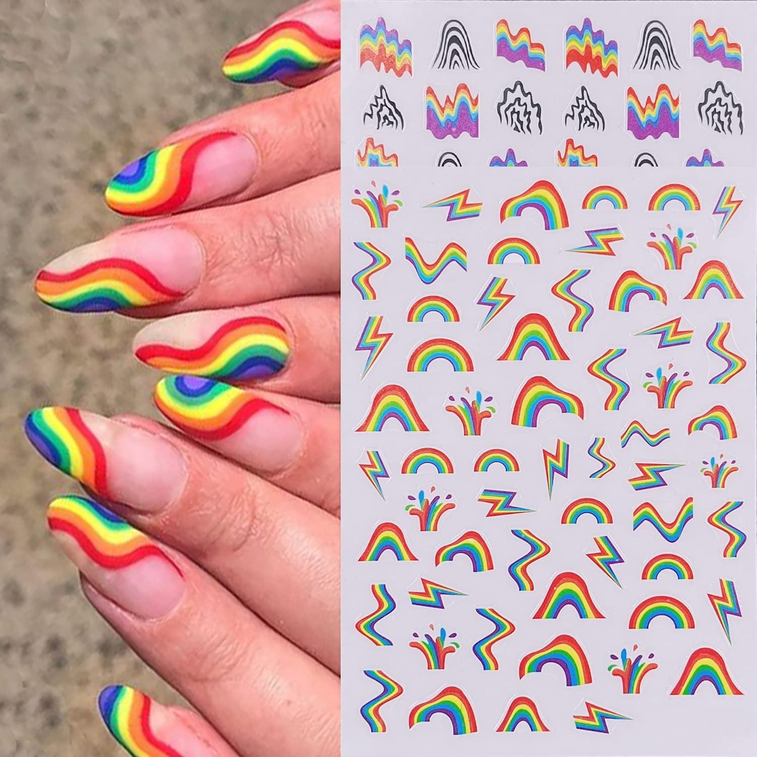 3 Sheets Rainbow Wave Nail Art Stickers French Tip Geometry Slider 3D ...