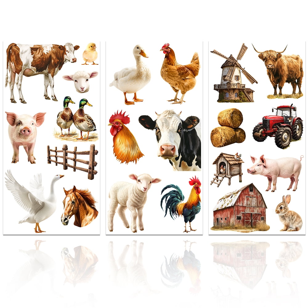 3 Sheets Retro Farm Animals Rub on Transfers for Furniture and Crafts ...