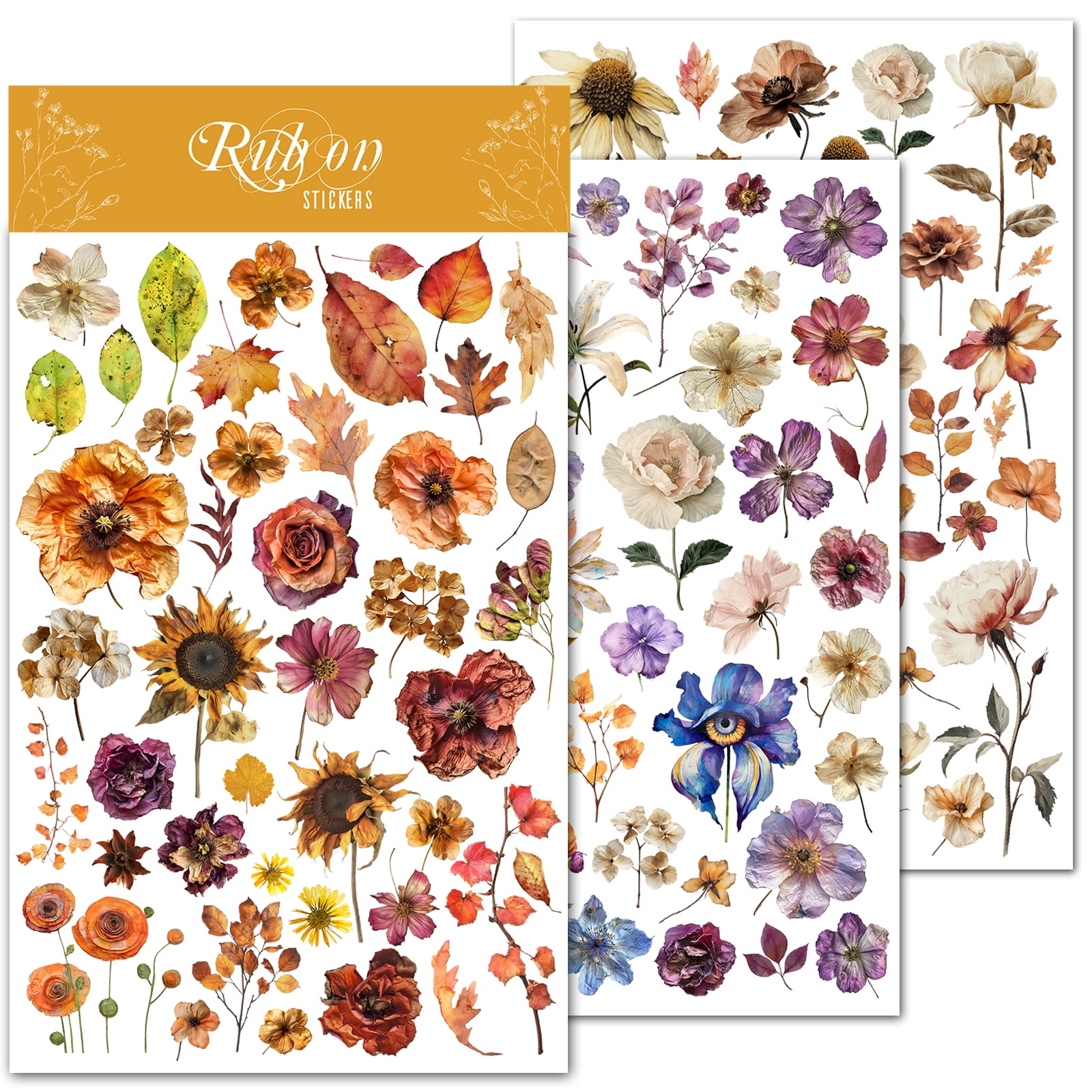 CATaireen 3 Sheets Dried Flower Rub-on Transfer Stickers for Fabric ...