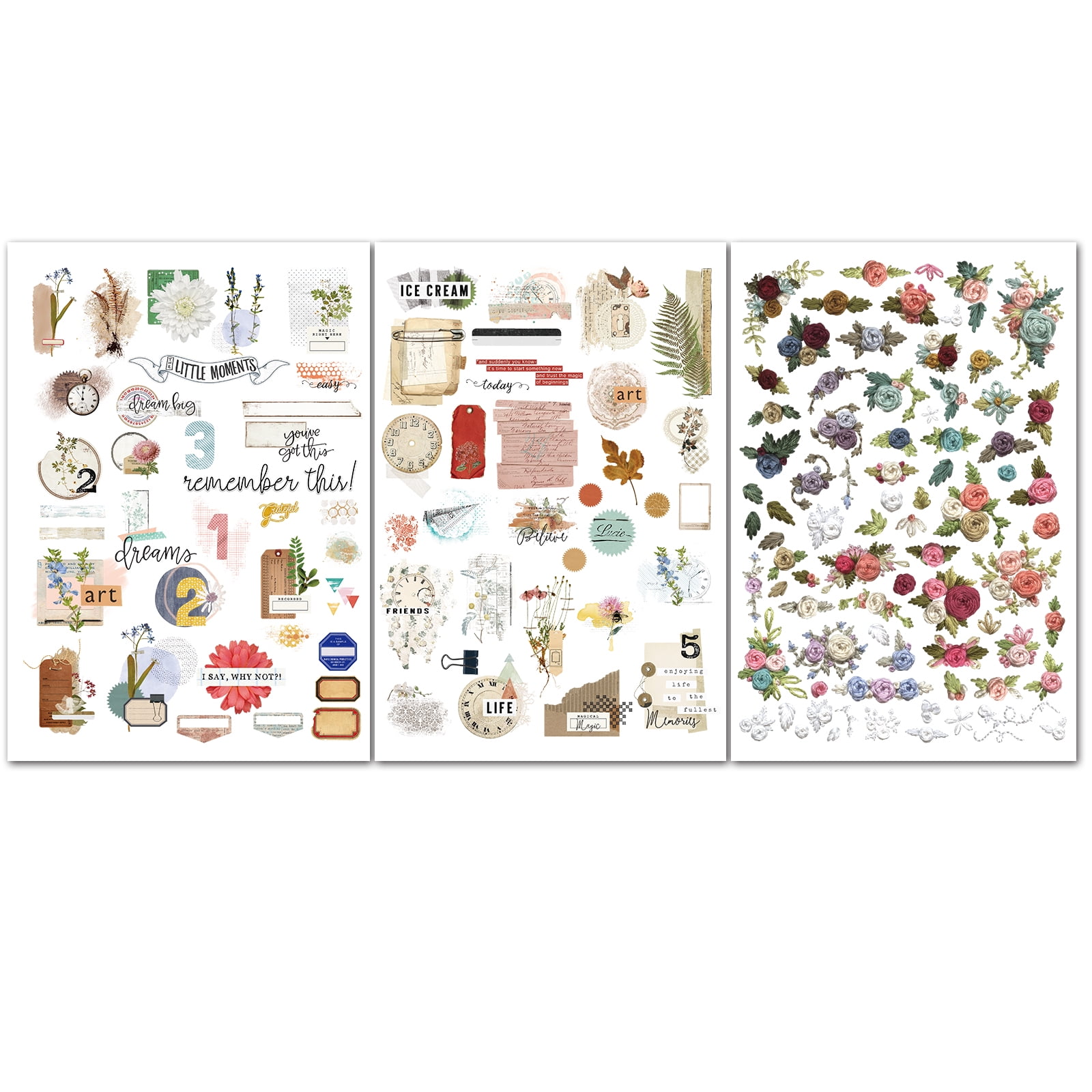 3 Sheets Rub on Transfers for Crafts Pressure Stickers Fit Fabric Glass ...