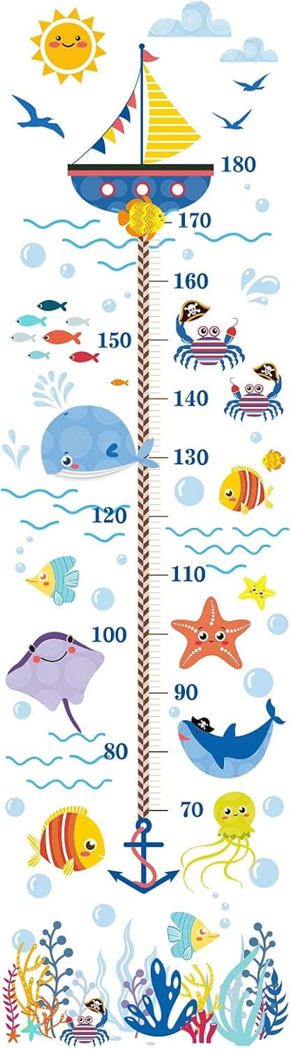 3 Sheets/Set Cartoon Height Growth Chart Wall Sticker Undersea Fish ...