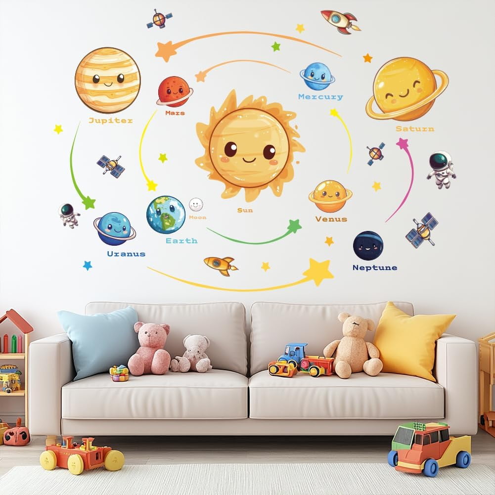 3 Sheets Space Themed Wall Decor 3 Styles Solar System Wall Decal Earth ...
