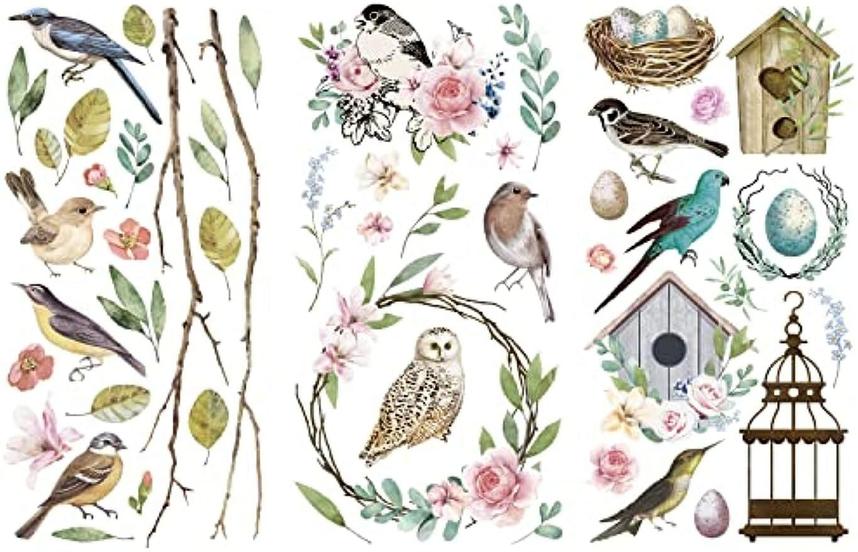 3 Sheets Spring Bird Transfer Stickers Birdcage Rub on Decor Transfers ...