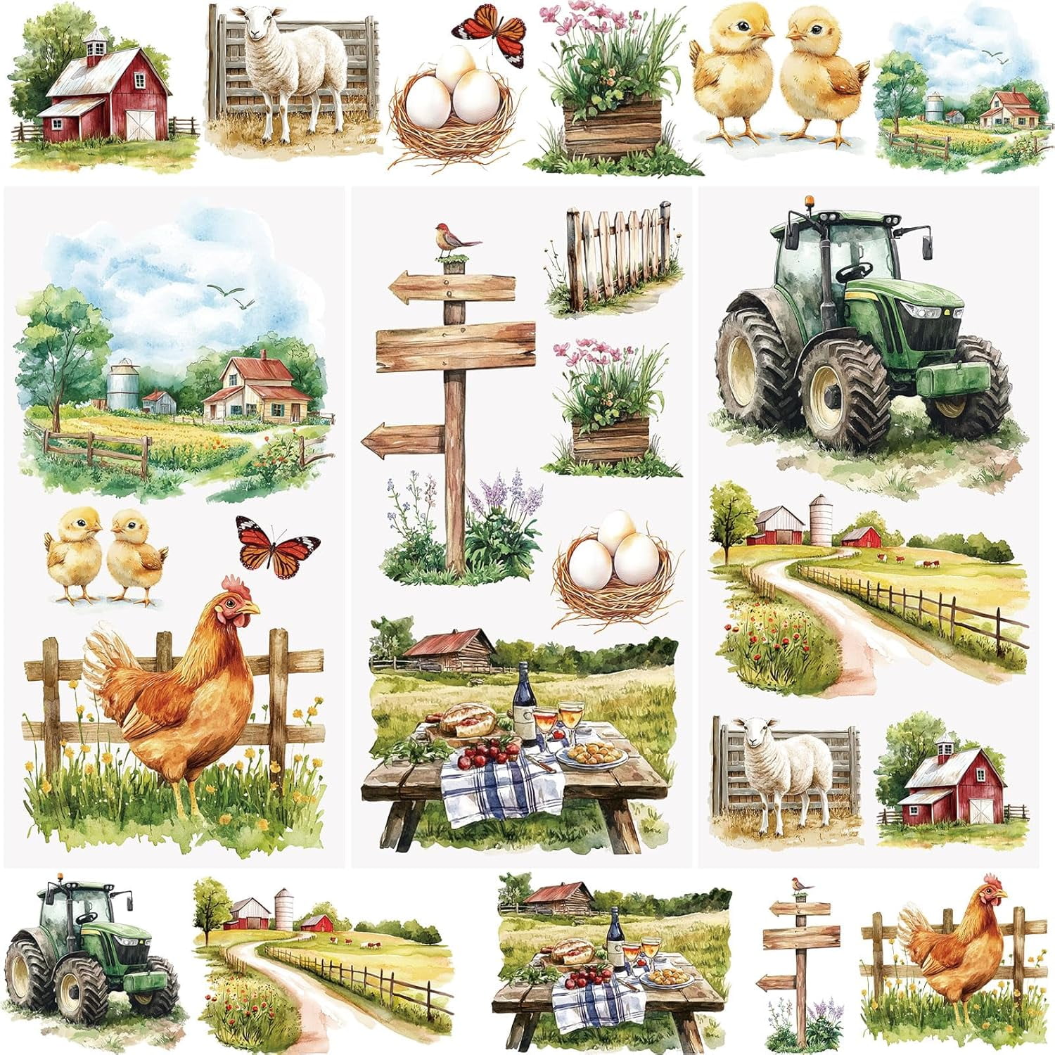3 Sheets Spring Rub on Transfer Stickers Farm Decals Agritainment ...