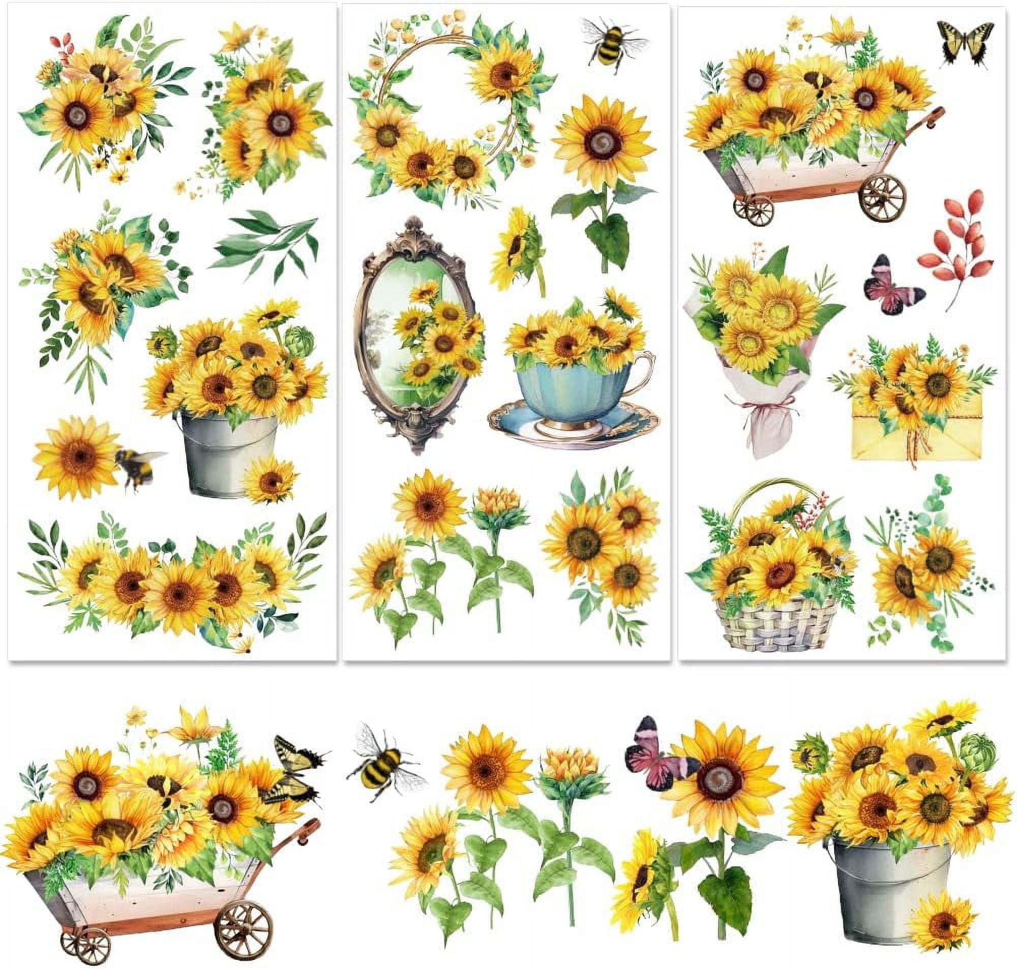 3 Sheets Sunflower Rub on Transfer Waterproof Furniture Transfers ...