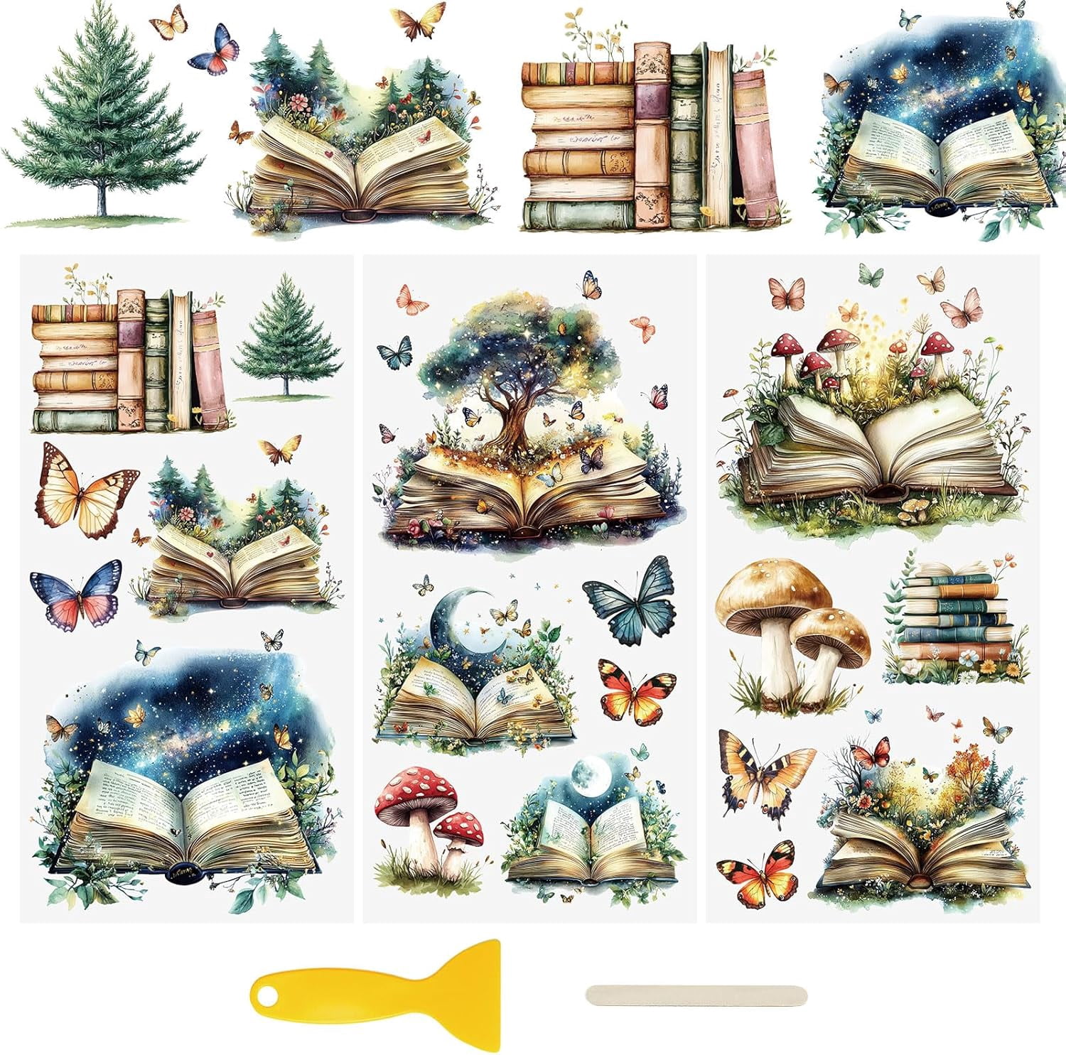 3 Sheets UV Rub on Transfer Stickers, The Magic Book Theme 3D ...