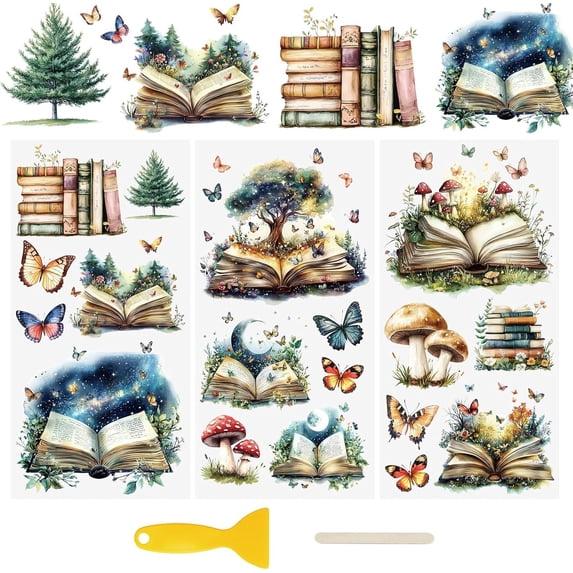 3 Sheets UV Rub on Transfer Stickers, The Magic Book Theme 3D ...