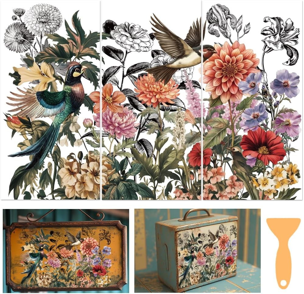 3 Sheets Vintage Birds and Flowers Rub on Transfers for Crafts and ...
