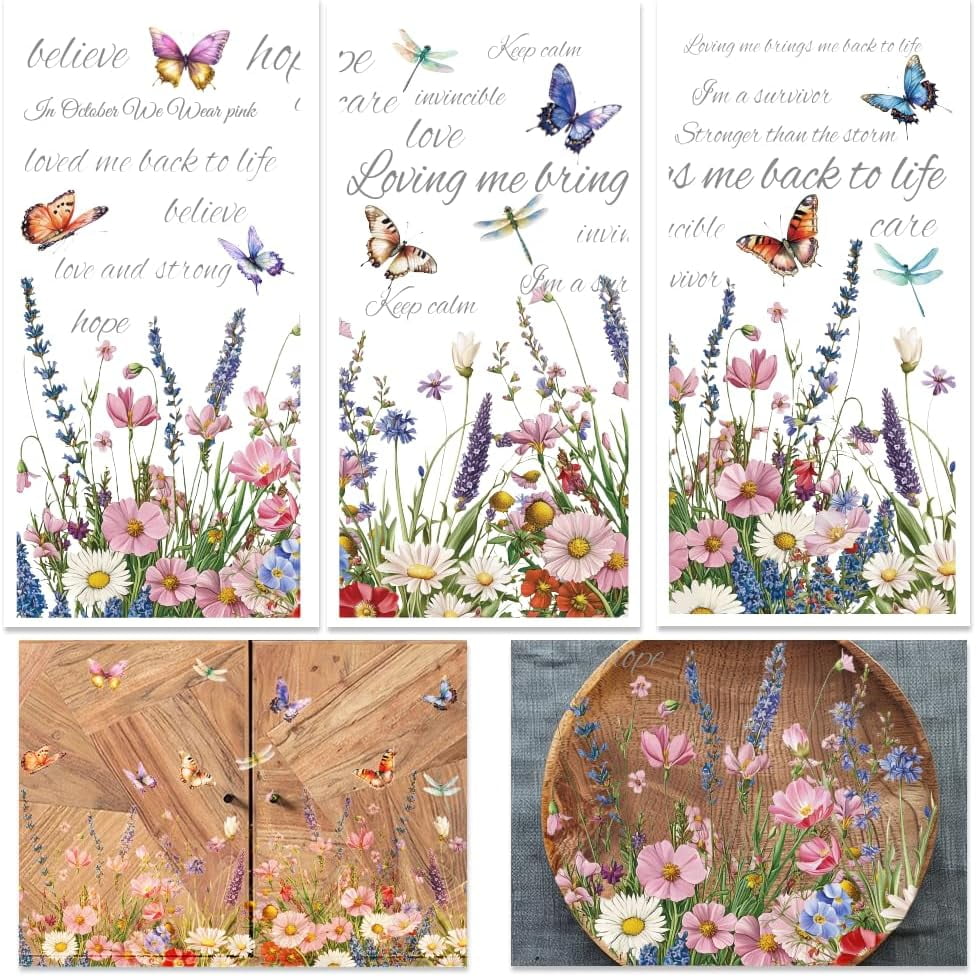 3 Sheets Vintage Wildflower Rub on Furniture Transfer 5.9"×11.8 ...