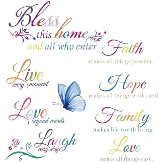 3 Sheets Vinyl Wall Quote Stickers Love Faith Hope Family Inspirational ...