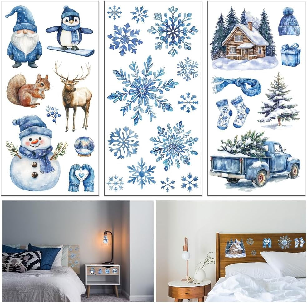 3 Sheets Winter Snowflake Furniture Transfer 6x12inch Winter Snowman ...