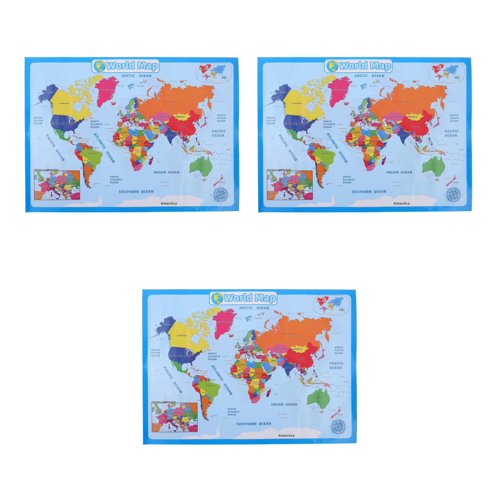 3 Sheets World Map Educational Poster for Kids Preschool Learning ...
