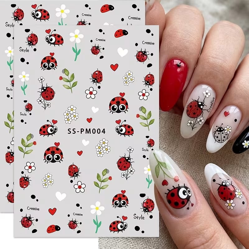 3 Sheets of Cartoon Ladybug Nail Art Stickers - Realistic Designs with ...