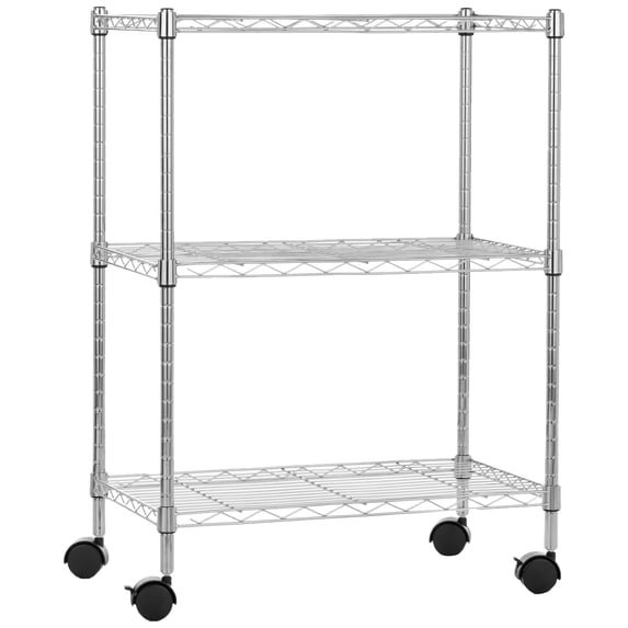 3-Shelf Adjustable Heavy Duty Storage Shelving Unit on 2" Wheels Metal ...