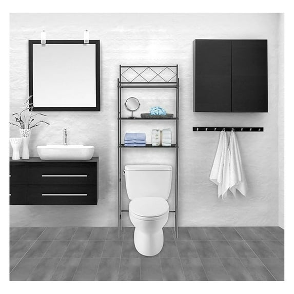 3-Shelf Bathroom Organizer Over The Toilet, Bathroom Spacesaver (Black ...