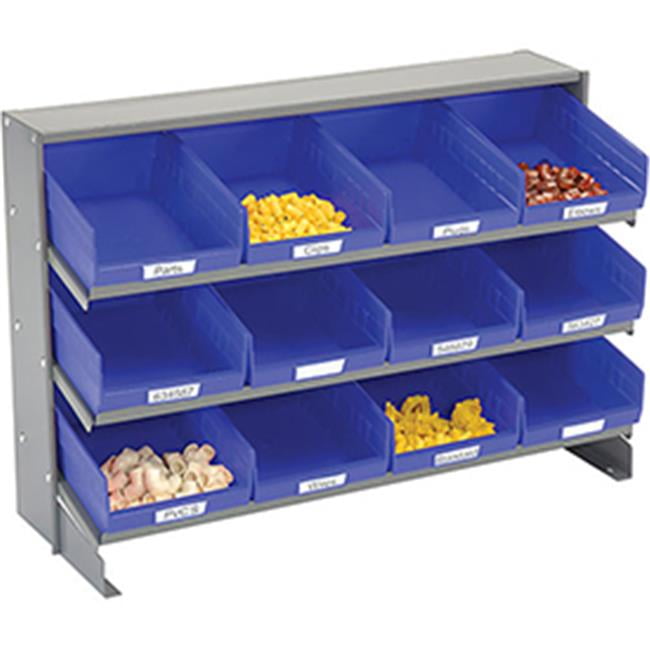 3 Shelf Bench Pick Rack with 8 in. 12 Blue Shelf Bins - Blue - 33 x 12 ...