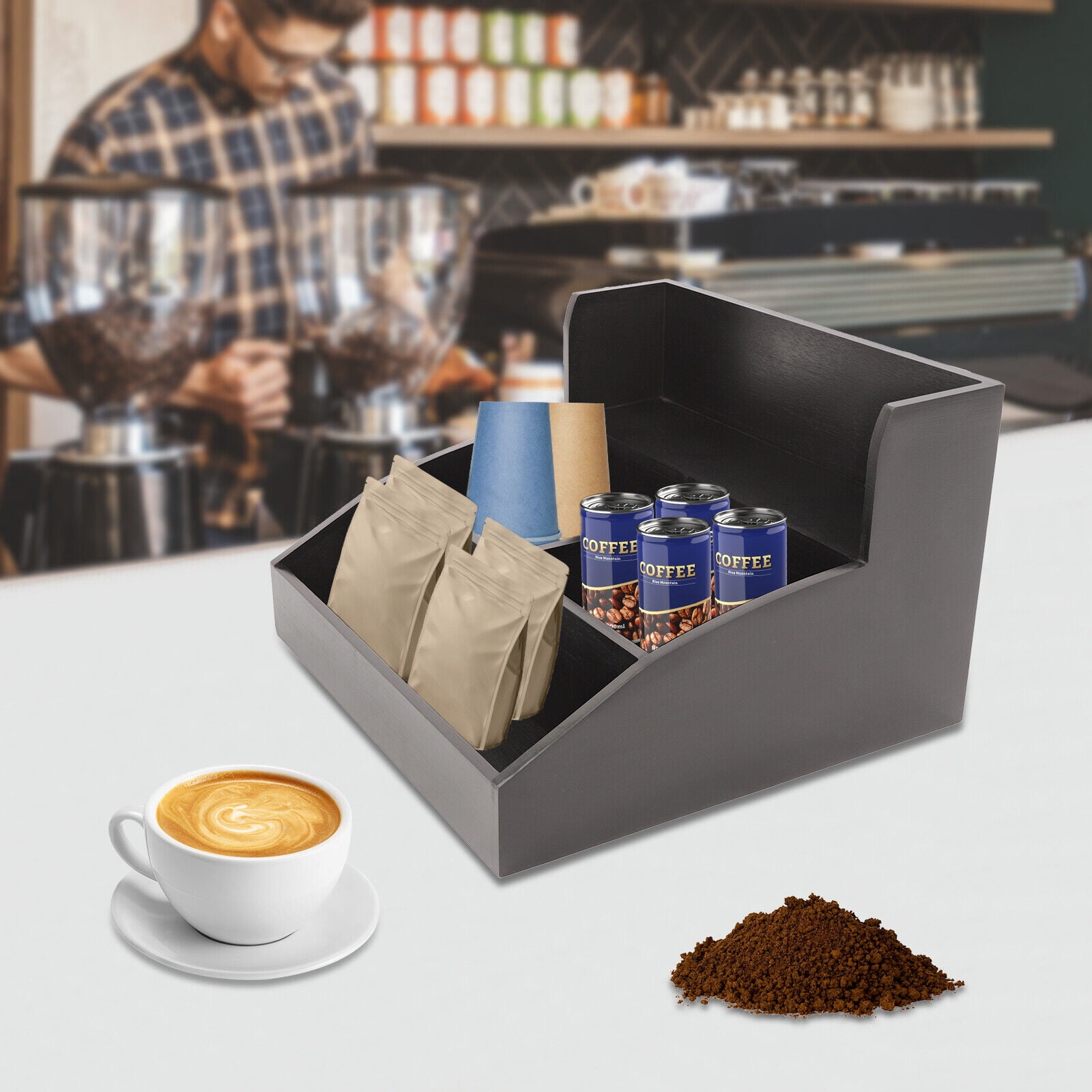 3 Shelf Black Bamboo Countertop Tea Station Organizer Coffee Condiment ...