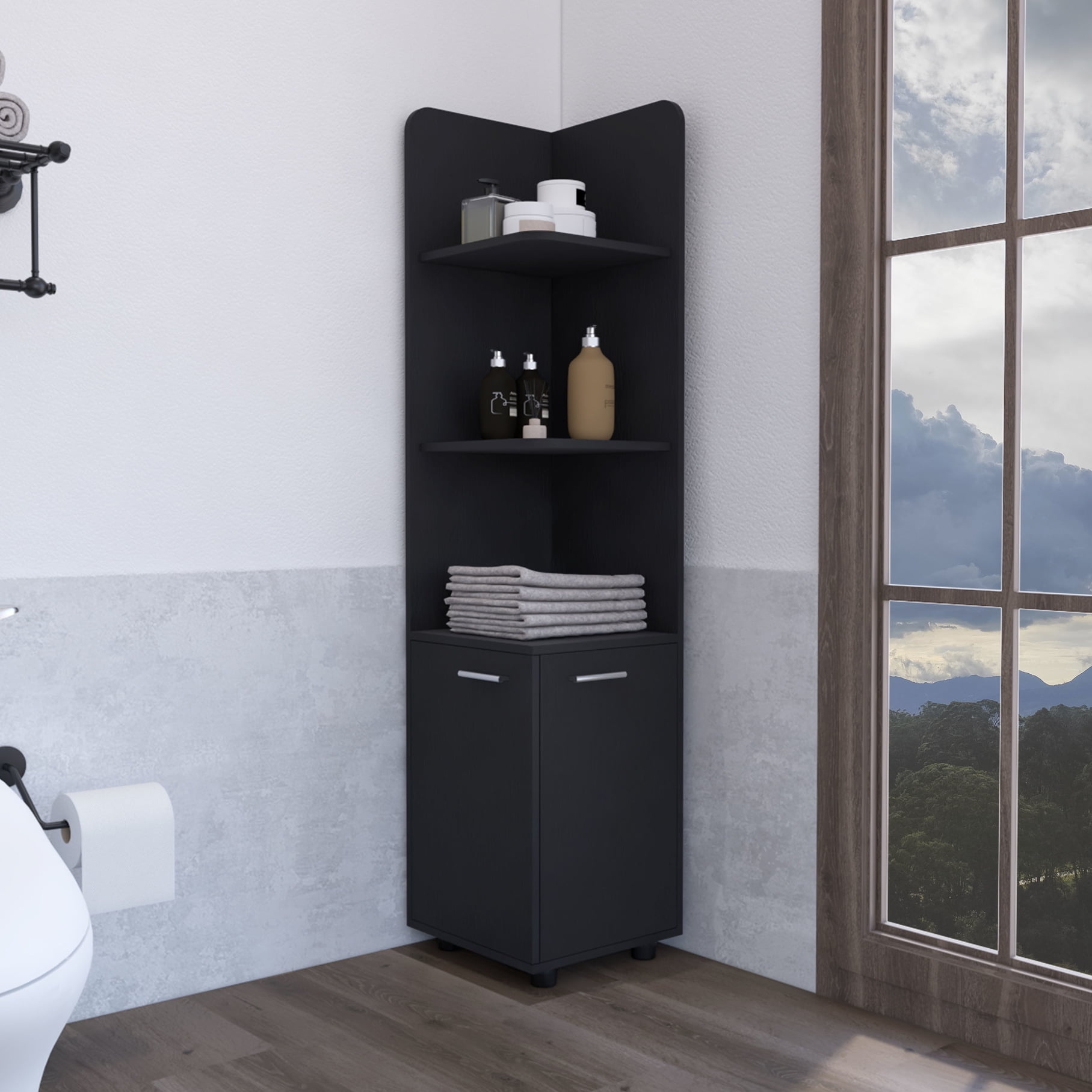 3 Shelf Black Corner Cabinet - Compliant With For Safe Kitchen Storage ...