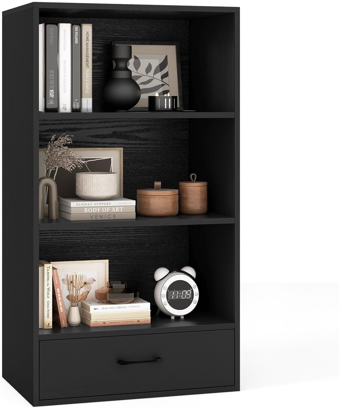 3 Shelf Bookcase with Drawer, Wood Bookshelves and Bookcases, Cube ...