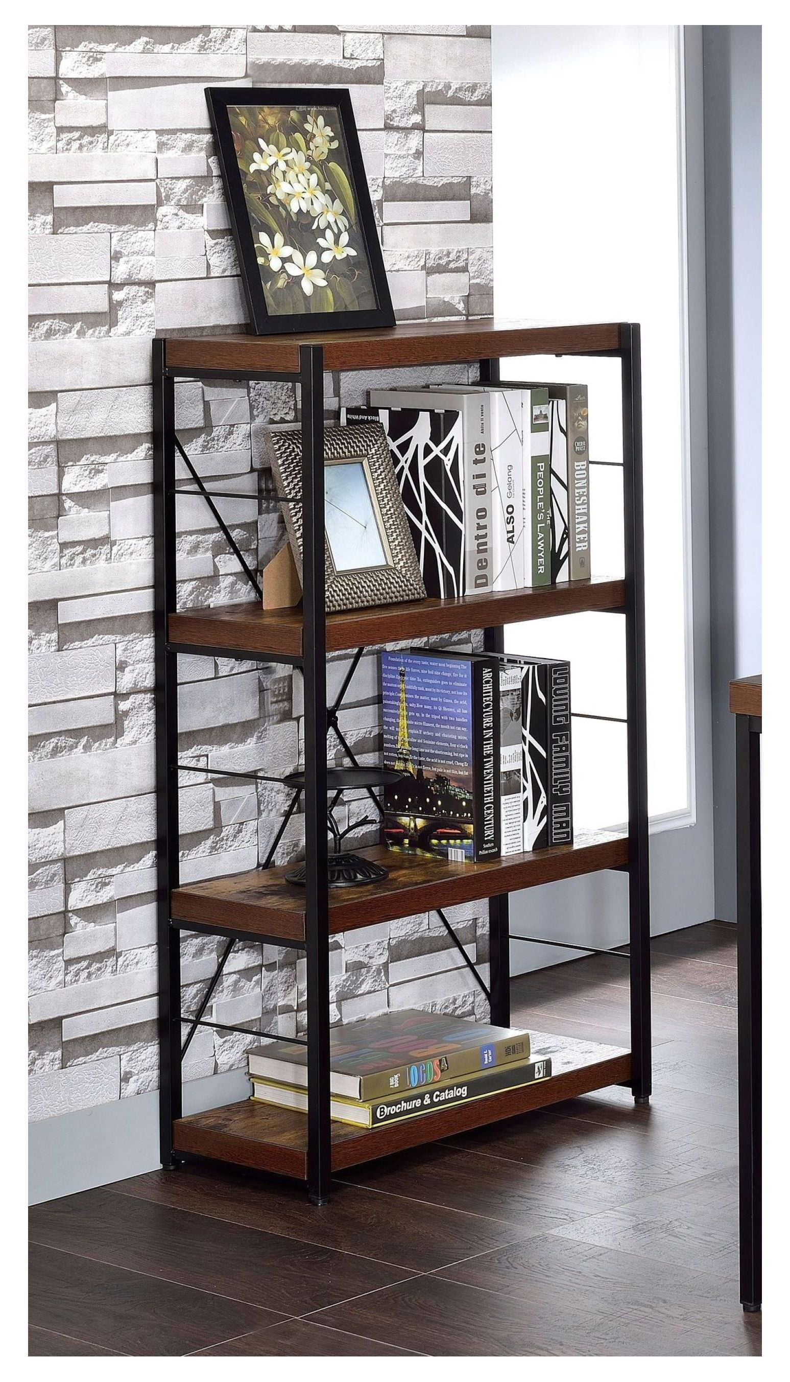 3-Shelf Bookcase, Weathered Oak & Black - Rustic Wood Shelving Unit for ...